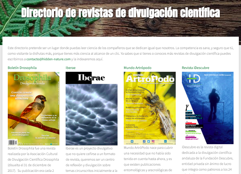 Directorio de revistas de divulgación científica - Hidden Nature